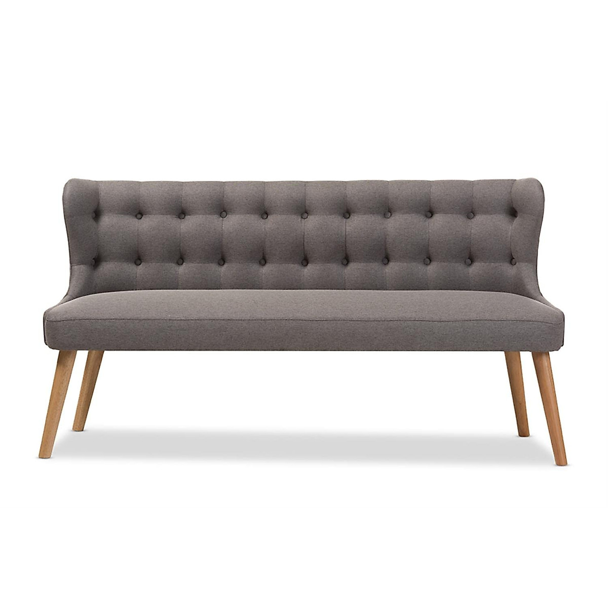 Baxton Studio Melody Mid-Century Modern Grey Fabric and Natural Wood Finishing 3-Seater Settee Bench