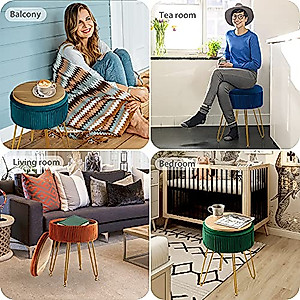 LUE BONA Velvet Vanity Stool Chair for Makeup Room, Pumpkin Brown Vanity Stool with Gold Legs,18” Height, Small Storage Ottoman Foot Ottoman Rest for Living Room, Bathroom