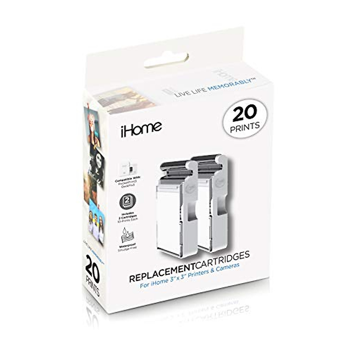 iHome 2-Pack of 3x3 Inch Ink+Square Paper Cartridge (20 Prints Total) (IHC33-20)
