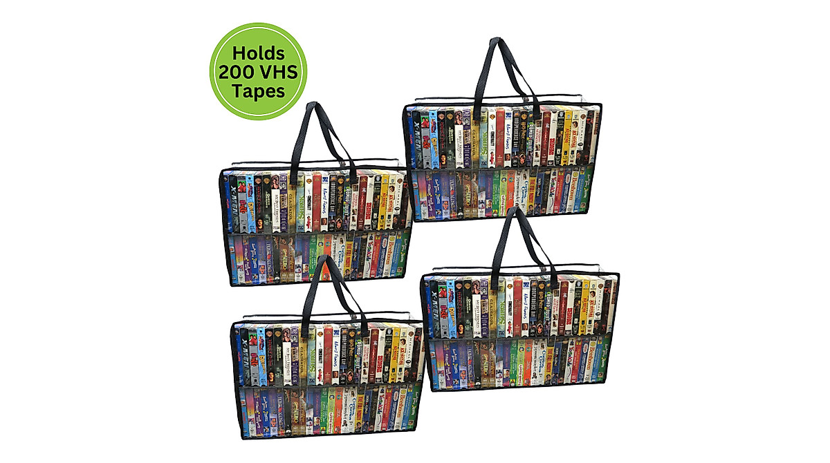 Evelots 4 Pack VHS Tape Storage Bags - Organize & Protect Movies