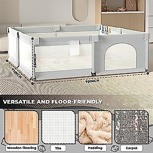 Baby Playpen with Mat 79" X 71", Extra Large Play Yard for Babies and Toddlers, Indoor/Outdoor Playpen, Sturdy Design with Gates, Play Pin, Baby Play Area with Ocean Balls