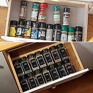 JARXSUN 24 Glass Spice Jars with Label-4oz Spice Containers with Black Lids and Shaker Lids,3 Sets of Spice Labels 1 Collapsible Funnel 2 Erasable Markers (24, Black)