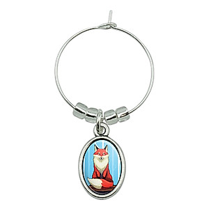 GRAPHICS & MORE Fox on Tree Stump Wine Glass Oval Charm Drink Marker