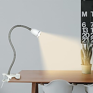 Desk lamp Eye-Caring Table Lamps, 360°Rotation Gooseneck Clip on Lamp Reading Light, Portable Reading Book Light, Clamp Light, Study Desk Lamps for Bedroom and Office Home Lighting (White-C01)