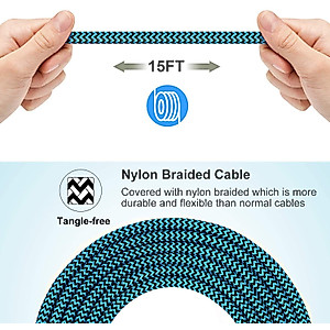 RoFI Micro USB Cable 15ft with 3A Fast Charging Extra Long and Extremely Durable Nylon Braided Charger Cord for Galaxy S7/S6/J8/J7 Note 5,Kindle,LG,PS4,Camera,Xbox One and More (Blue)