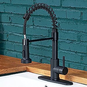 Black Kitchen Faucet, Matte Black Kitchen Faucet with Pull Down Sprayer,Commercial Spring Single Handle Kitchen Sink Faucet, Farmhouse Camper Laundry Utility Rv Bar Sink Faucet TDLKF026BD