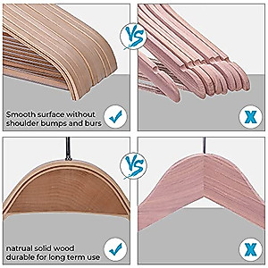 JS HANGER Wooden Coat Hangers, 10 Pack Light Weight Wood Coat/Suit Hangers with Non-Slip Pant Bar, Natural Finish