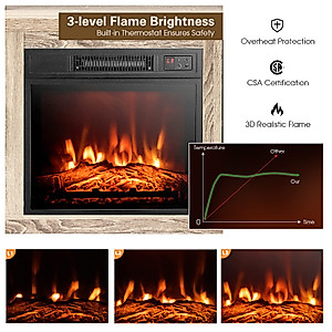 Tangkula Fireplace TV Stand, with 18” Electric Fireplace with Adjustable Flame & Heat, Timer and Remote Control, Farmhouse Media Entertainment Center for TVs up to 65 inches with 1400W Fireplace