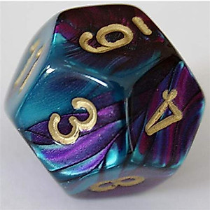 Polyhedral 7-Die Gemini Dice Set: Purple & Teal with Gold (d4, d6, d8, d10, d12, d20 & d00)