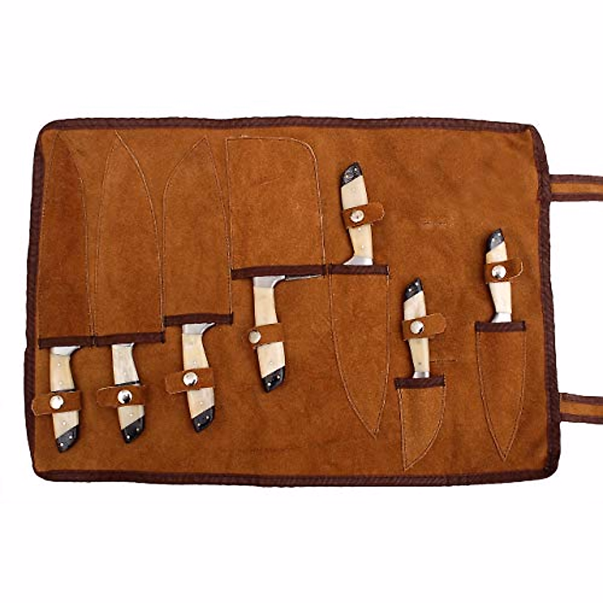 GladiatorsGuild G26- Professional Kitchen Knives Custom Made Damascus Steel 7 pcs of Professional Utility Chef Kitchen Knife Set with Chopper / Cleaver White & Black