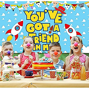 Toy Inspired Story Backdrop Blue Sky White Clouds Backdrops You've Got A Friend in Me Cartoon Story Backdrop for Boys Girls Bday Party Supplies Decorations Background-5x3.3ft