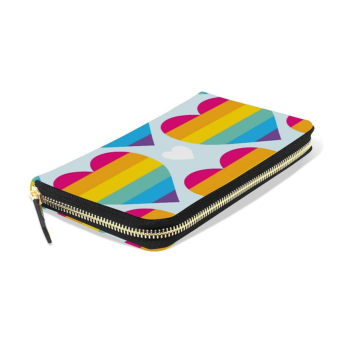 AGONA Womens Wallet Gay Pride Rainbow Colorful Hearts Wallet for Women Long Wallet PU Leather Zip Around Phone Clutch Handbag Card Holder Purse Girls Men