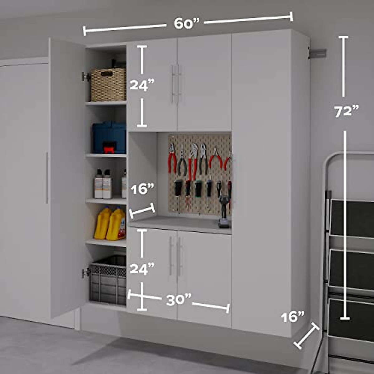 Prepac HangUps Work Storage Cabinet Set Q-4pc, 60 in. W x 72 in. H x 16 in. D, White, 30 Cubic Feet