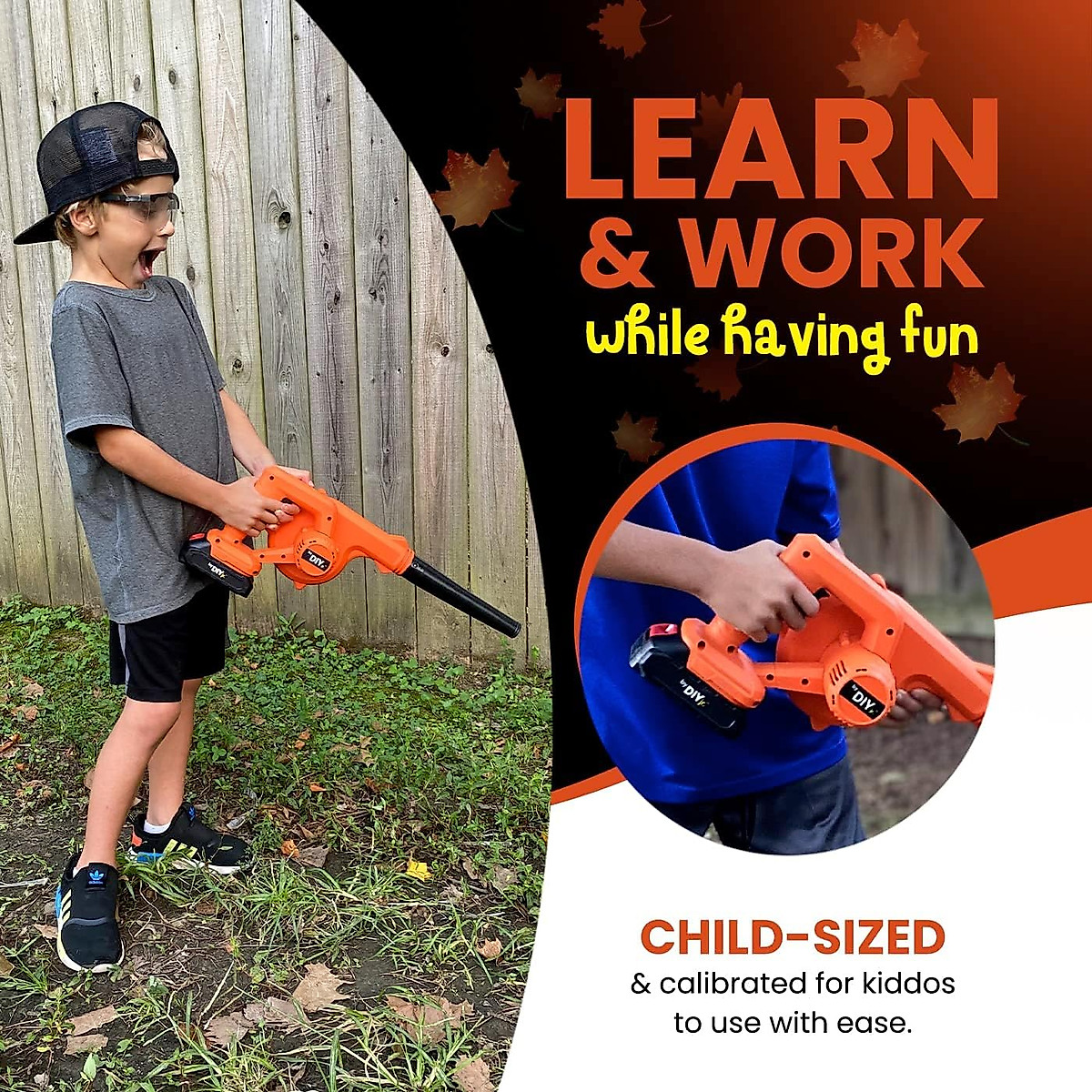 Deluxe Lithium Edition My First Leaf Blower from DIYjr - Real Leaf Blower for Kids Child Size Yard Tools for Children Family Quality Time, Gender Neutral Boys and Girls Junior Lawn and Garden Set