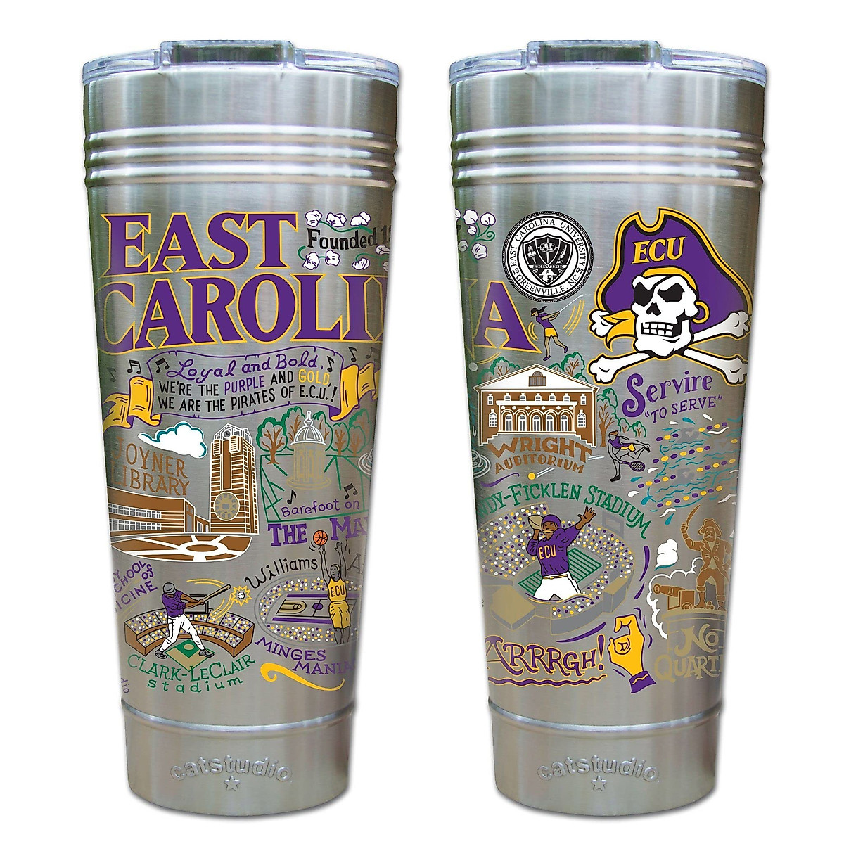 Catstudio East Carolina University Collegiate Thermal Tumbler | Triple Wall Insulation With Non Slip Bottom | Great College Travel Cup for Water, Coffee, Tea, or Smoothies