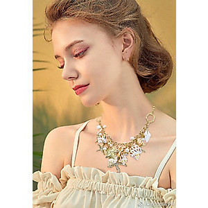 Halawly Shell Necklace Choker Mermaid Tail Necklace - Fashion Sea Shell Starfish Faux Pearl Collar Bib Statement Chunky Necklace Pendant (Shell Necklace Set)