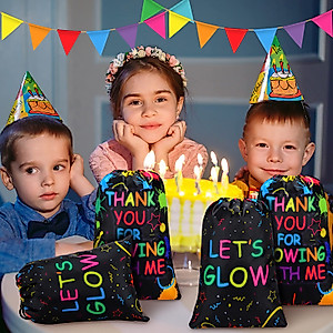 Sadnyy Let's Glow Drawstring Bags Glow Party Supplies Favor Gift Bags Neon Pouch for Retro 80s 90s Theme Party Decorations(24 Pieces)