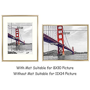 Frametory, 11x14 Aluminum Photo Frame with Ivory Color Mat for 8x10 Picture & Real Glass, Metal Picture Frame Collection (Gold, 1-Pack)
