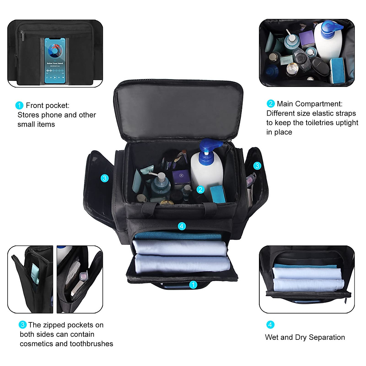 Kitguard Portable Shower Caddy Bag with Dry and Wet Separation,Hanging Shower Organizer Bag for Bathroom,Travel, Gym and Camp, College Dorm Room Essentials for Girls and Guys