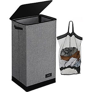 SOLEDI Laundry Hamper with Lid 100L Large & Tall Collapsible Laundry Basket, Clothes Hamper with Bag Removable Easy to Carry, Dirty Hampers for Bedroom, Bathroom, Dorm, College, Grey