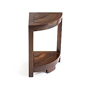 ALATEAK Teak Wood Bath Spa Shower Stool Corner Table Bench Stool Fully Assembled- Dark Brown