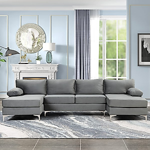 Casa Andrea Milano Modern Large Velvet Fabric U-Shape Sectional Sofa, Double Extra Wide Chaise Lounge Couch