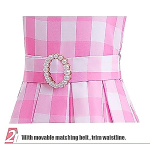 uivic Pink Costume for Girls, Doll Movie Cosplay Outfit Pink White Gingham Dress for Kids Party Birthday Dress Up (Pink1 with accessories, 7Years-8Years)