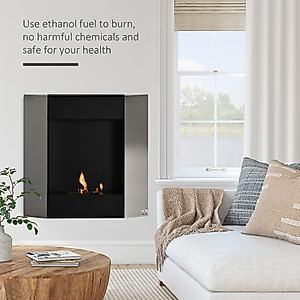 HOMCOM Ethanol Fireplace, 28.25" Wall-Mount 0.2 Gal Stainless Steel 215 Sq. Ft., Burns up to 1 Hour, Silver/Black