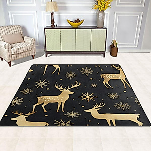 Christmas Rugs for Living Room Christmas Area Rugs 5x4 Christmas Gold Deer Black Non Slip Area Rug Large Christmas Carpet Home Decorative