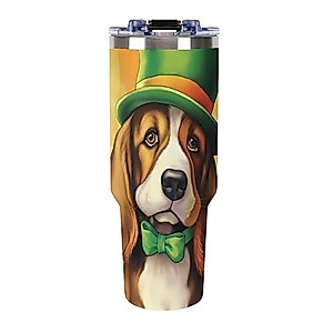Basset Hound St Patrick's Day 40 Oz Stainless Steel Cup Travel Tumbler with Handle and Straw Lightweight Coffee Mug for Home Office