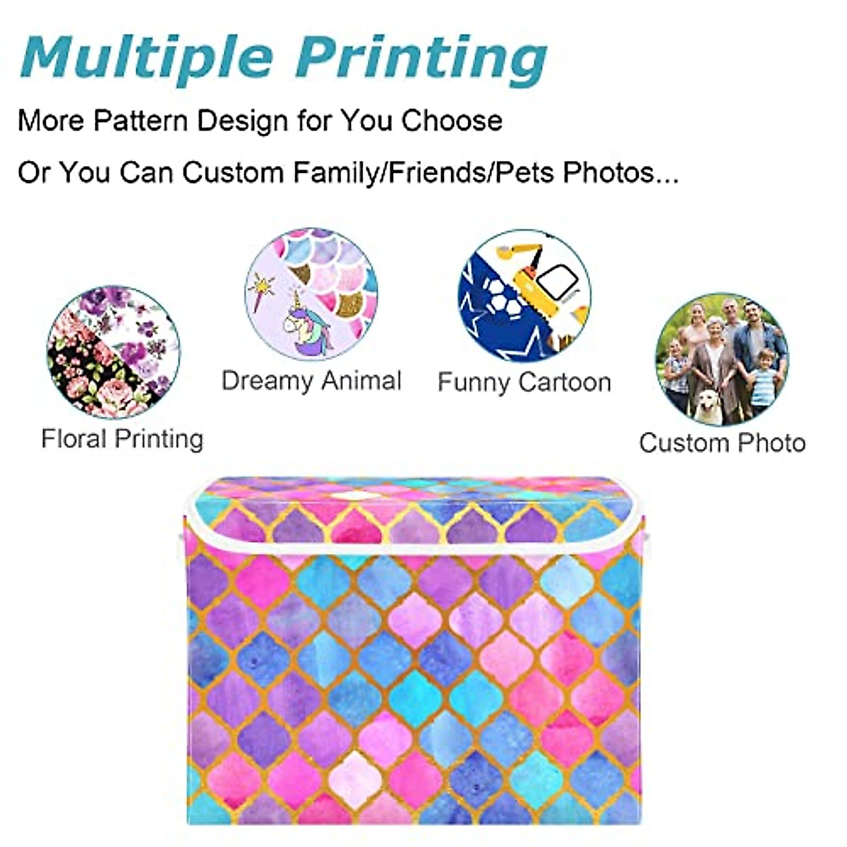 CaTaKu Lattice Rainbow Storage Bins with Lids Fabric Large Storage Container Cube Basket with Handle Decorative Storage Boxes for Organizing Clothes Shelves