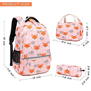 Girls Backpacks, Fox Backpack for Girls, Kids Fox School Bookbag Set with Lunch Box and Pencil Case
