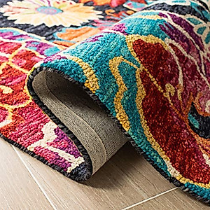 Safavieh Aspen Collection Accent Rug - 2' x 3', Charcoal & Blue, Handmade Boho Floral Wool, Ideal for High Traffic Areas in Entryway, Living Room, Bedroom (APN520H)