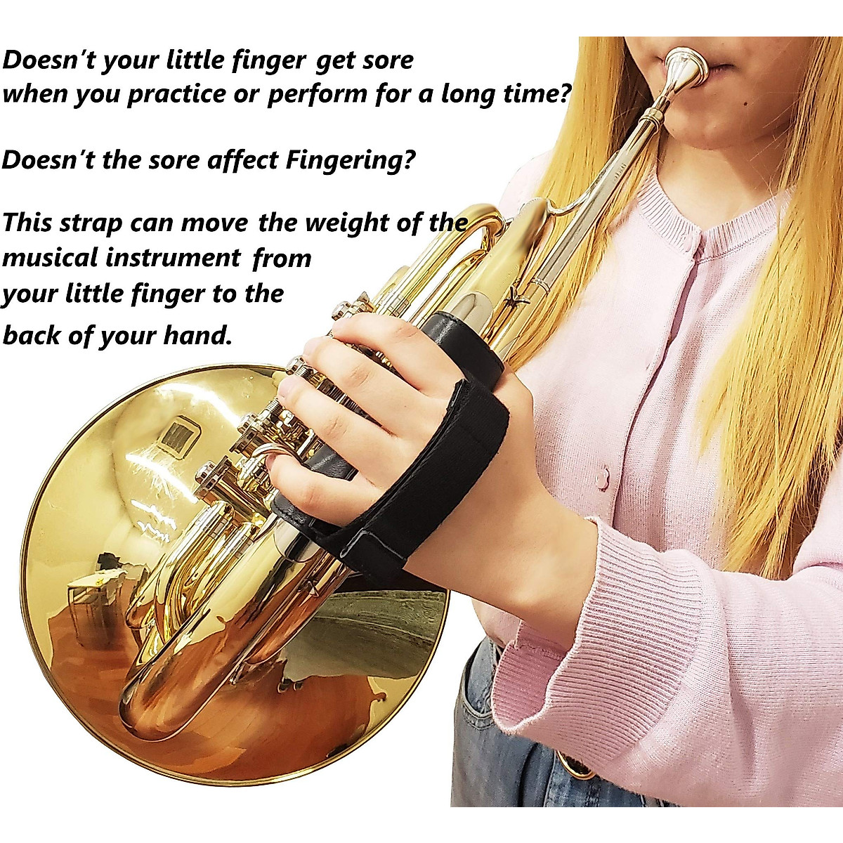 MooNSIC French Horn Hand Guard with Strap Genuine Leather (Black)