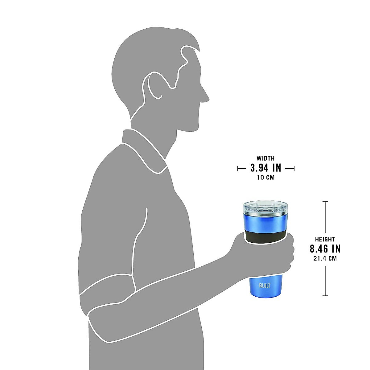 BUILT 24 Ounce Shasta Double Wall Vacuum Insulated Stainless Steel Coffee and Water Tumbler with Easy to Clean Flip to Open Lid, Mint and Gray