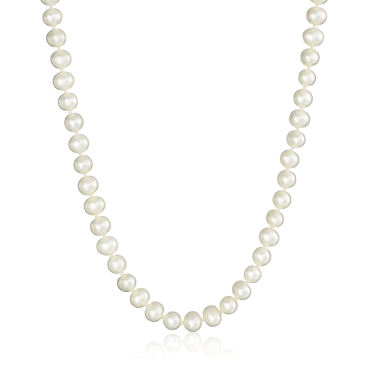 Sterling Silver White Freshwater Cultured A Quality Pearl Necklace (6.5-7mm), 18"
