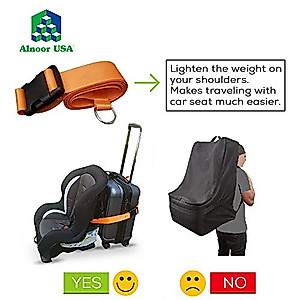 Car Seat Travel Belt | Car Seat Travel Strap to Convert Your Car Seat and Carry-on Luggage into an Airport Car Seat Stroller & Carrier - Bright Orange and Heavy Duty - Includes Bonus E-Book Gift