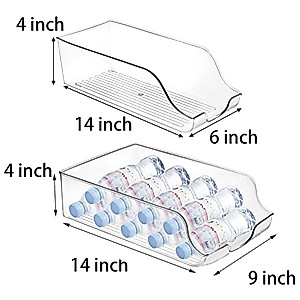 TOPZEA Set of 3 Refrigerator Organizer Bins, Clear Plastic Soda Can Organizer Wide Water Bottle Storage Bin, Fridge Drink Can Dispenser Canned Food Storage Bin for Freezer, Pantry, Cabinet