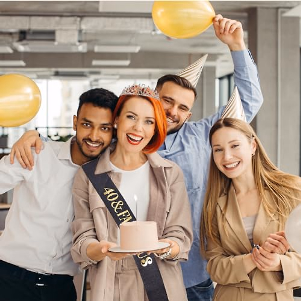 Black Gold 40 & Fabulous Sash & Rhinestone Tiara Set, 40th Birthday Gifts for Women, Birthday Sash/Tiara for Women's 40th Birthday Party Decoration (Black 40th)