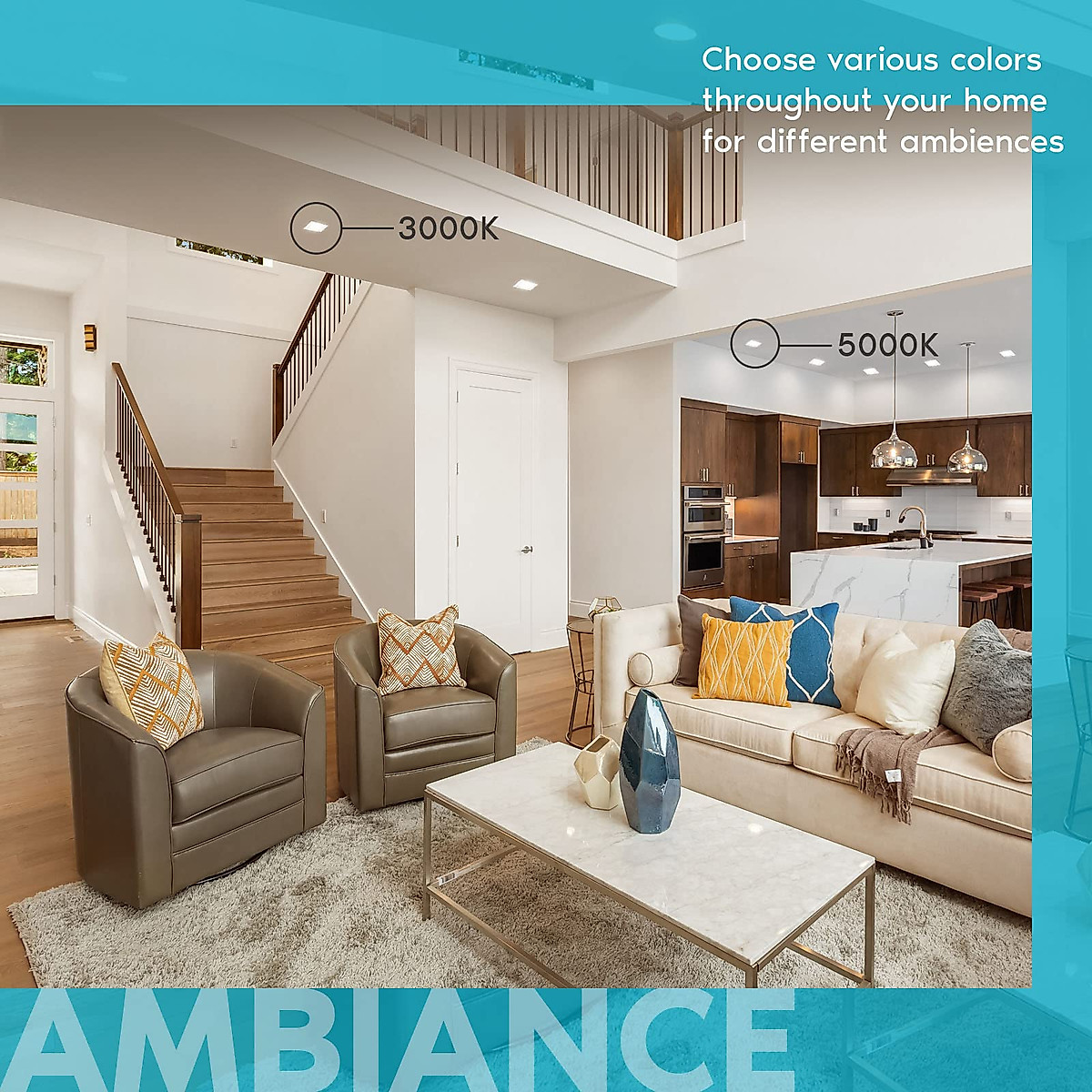 LUXRITE 4 Inch Ultra Thin Square LED Recessed Lighting, 12W, 5CCT Color Selectable 2700K-5000K, 950 Lumens High Output, Dimmable LED Wafer Lights, Wet Rated, Energy Star, ETL, Baffle Trim (6 Pack)