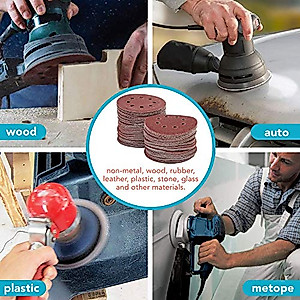 LotFancy 210pcs Sanding Discs, 5 Inch 8 Hole - 40 60 80 100 120 180 240 320 400 800 1000 1500 2000 3000 Grit Assorted Sandpaper, Hook and Loop Round Sand Paper, Random Orbital Sander Pads