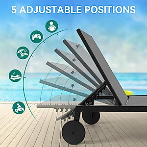 YITAHOME Outdoor Chaise Lounge Chairs Set with Side Table, 3 Pieces Adjustable Backrest Poolside Loungers with Aluminum Frame/Textilene Fabric/Wheels for Pool Beach Patio Lawn Porch (Gray)