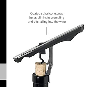 Adhoc PushPull Corkscrew Wine Opener - Waiter's Corkscrew Wine Opener with Ergonomic Lever - Natural or Synthetic Corks - Stainless Steel Kitchen Tool - Hand Wash - Stainless Steel, 6"