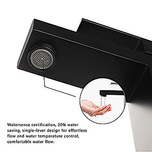 AWARA Single Handle Bathroom Faucet, Matte Black Bathroom Sink Faucet Solid Brass Single Hole Modern Bathroom Faucet Vanity Faucet with Pop-up Drain & Overflow & Water Supply Hoses