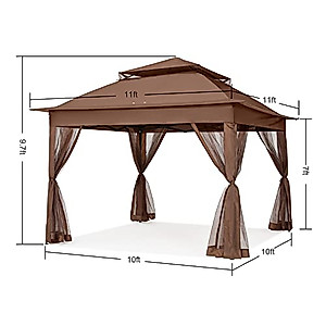 COOSHADE 11x11Ft Easy Pop Up Gazebo Tent Instant Outdoor Canopy Shelter with Mosquito Netting Walls(Brown)