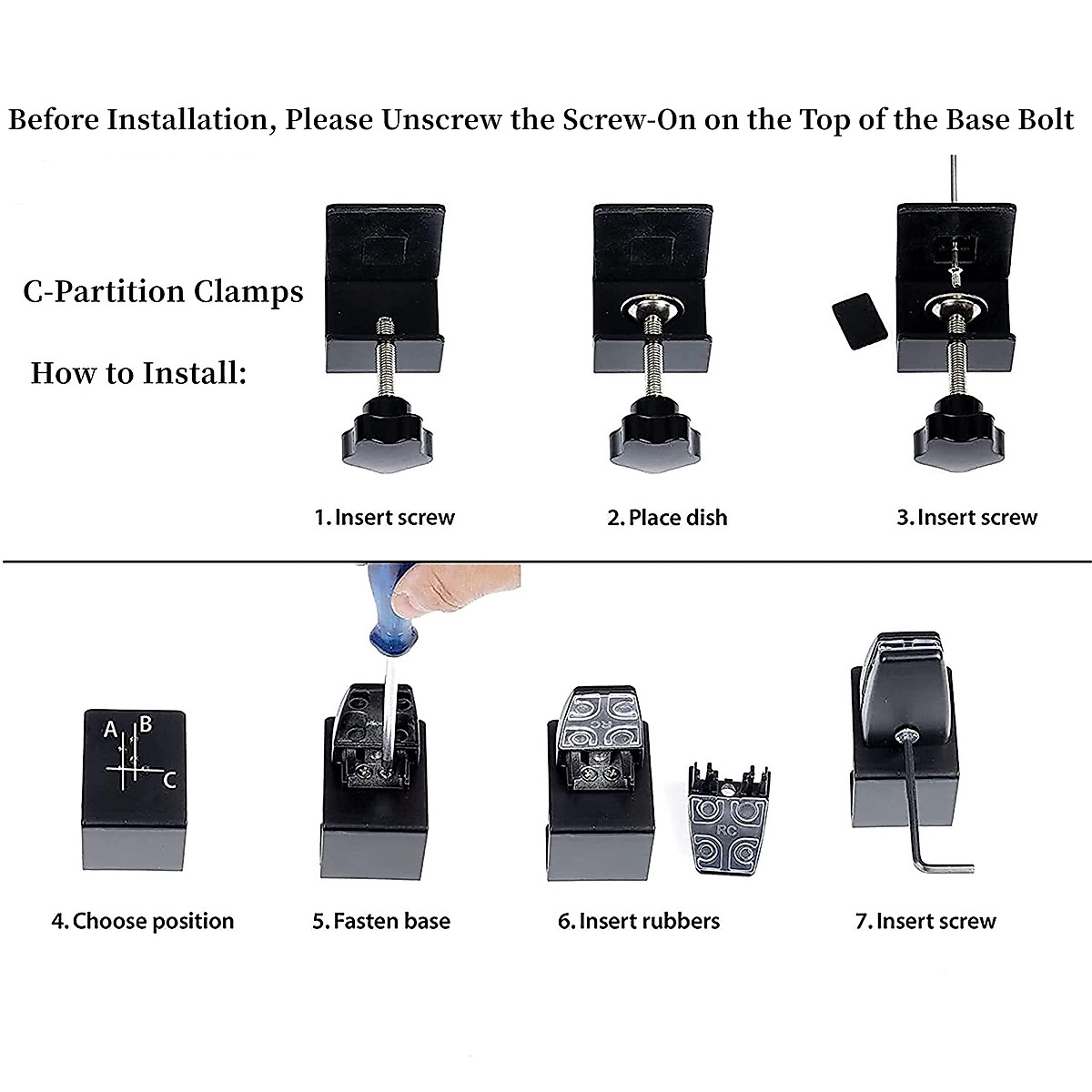 4PCS Sneeze Guard Partition Clamp Adjustable Plexiglass Divider Support Clamps,C Clamp Base Partition Clamp,Sneeze Guard Clamps for Desk Privacy Panel
