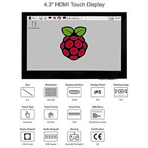 4.3inch HDMI LCD (B), IPS Screen HDMI Interface 4.3 inch 800x480 Capacitive Touch Screen Supports Multi Mini-PC Systems Raspberry Pi BB Black Banana Pi Raspbian Ubuntu Windows 10 8 7 @XYGStudy