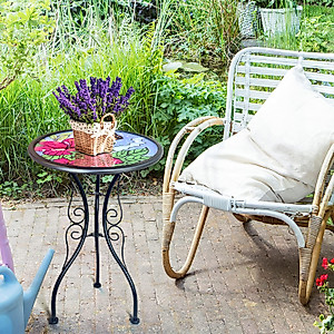 HONGLAND Outdoor Side Table Accent Round Painted Glass Desk for Garden,Patio, Dining Room 14 Inches(Butterfly)