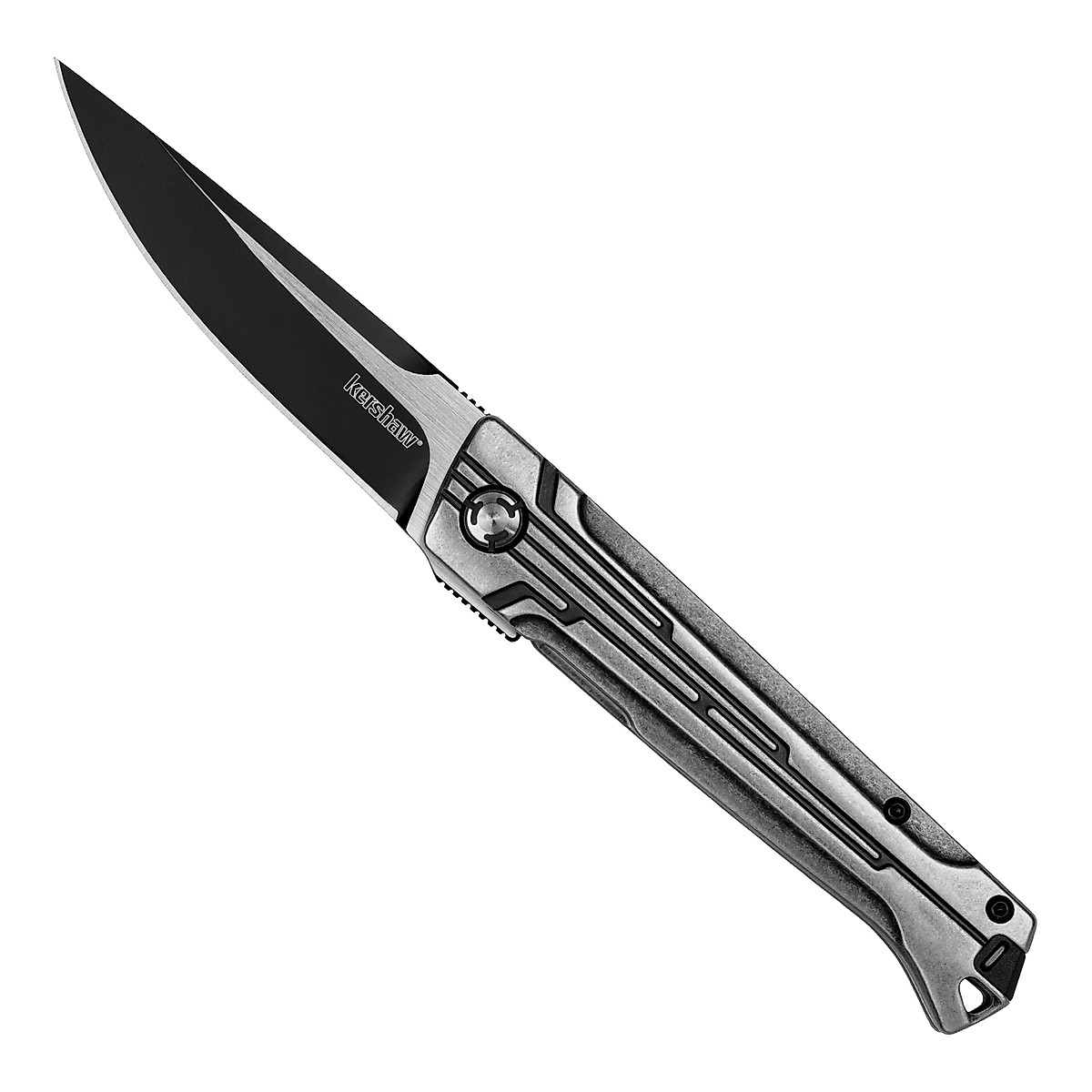 Kershaw Noventa Pocket Knife, 3.3 inch Stonewashed D2 Steel Blade with KVT Ball Bearings, Stainless Steel Handle, Pocketclip,black