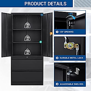 Fesbos Metal Cabinets with 2 Lockable Lateral File Cabinets and Doors, Steel Metal Filing Lockers for Home Office Hanging Files Letter/Legal/F4/A4 Size